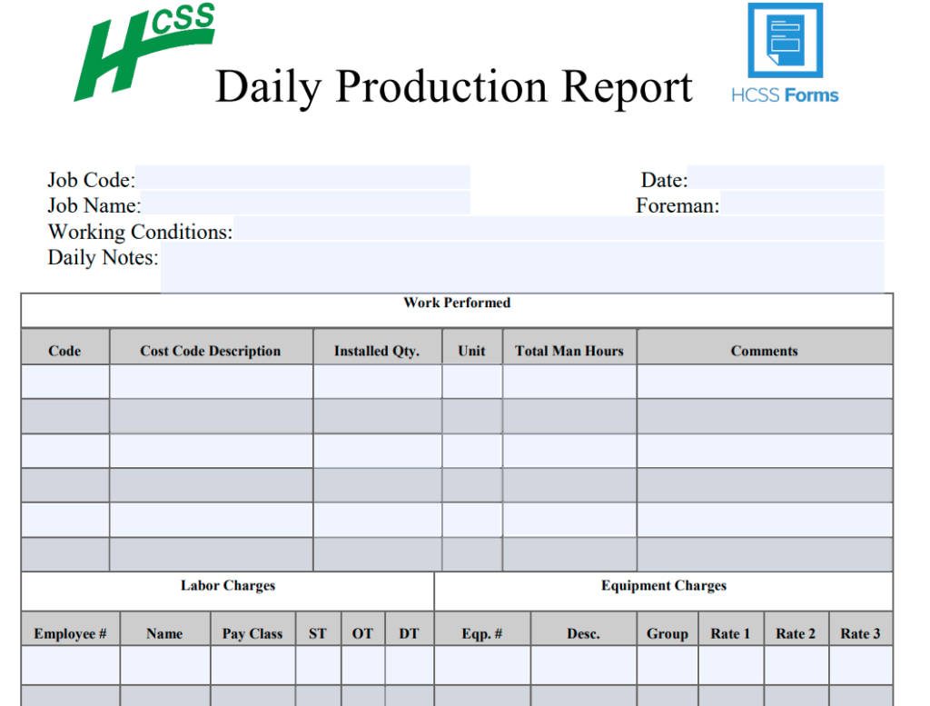  Daily Production Report Template For HCSS Forms HCSS Success
